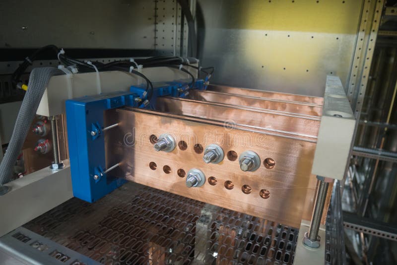 Copper Bus Bar in the Industrial Stock Photo - Image of automatic ...