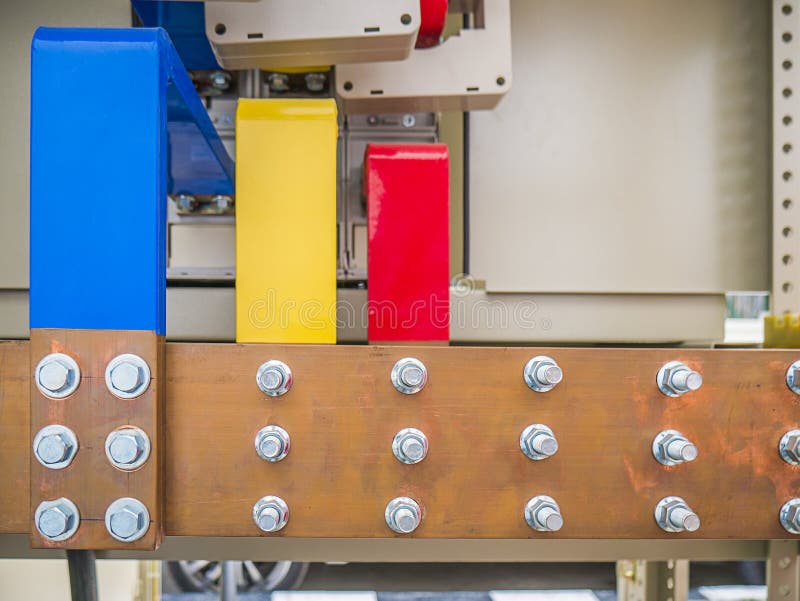 Copper Bus Bars with Color Code Stock Image - Image of component, cable ...