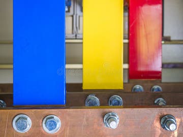 Copper Bus Bars with Color Code Stock Image - Image of industrial ...