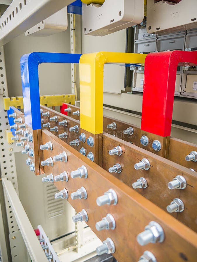 Copper Bus Bars with Color Code Stock Image - Image of component, cable ...