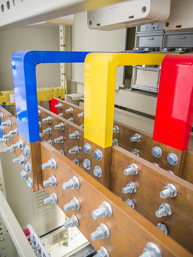 Copper Bus Bars with Color Code Stock Image - Image of equipment, data ...