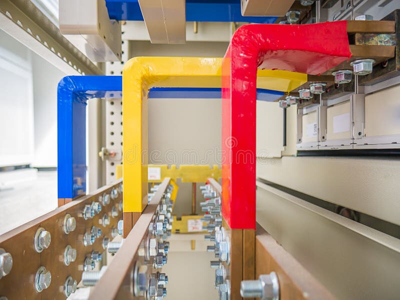 Copper Bus Bars with Color Code Stock Image - Image of equipment, data ...