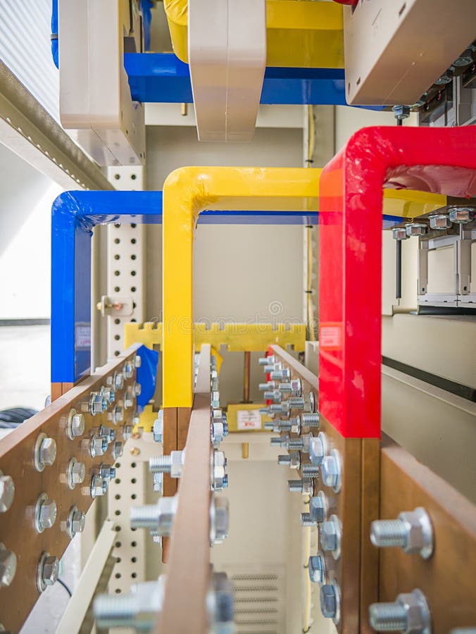 Copper Bus Bars with Color Code Stock Image - Image of closeup ...