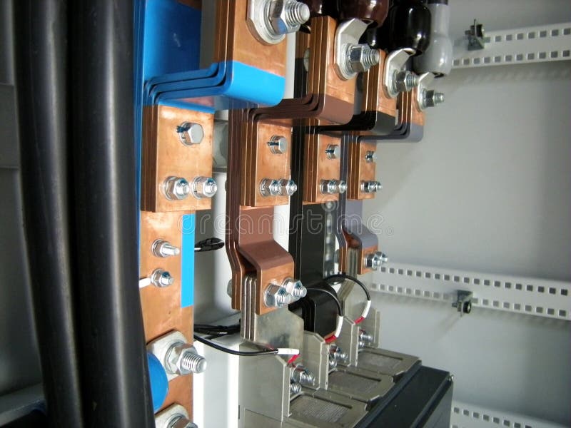 Copper Busbar Connected To Circuit Breaker in Electrical Panel Stock ...