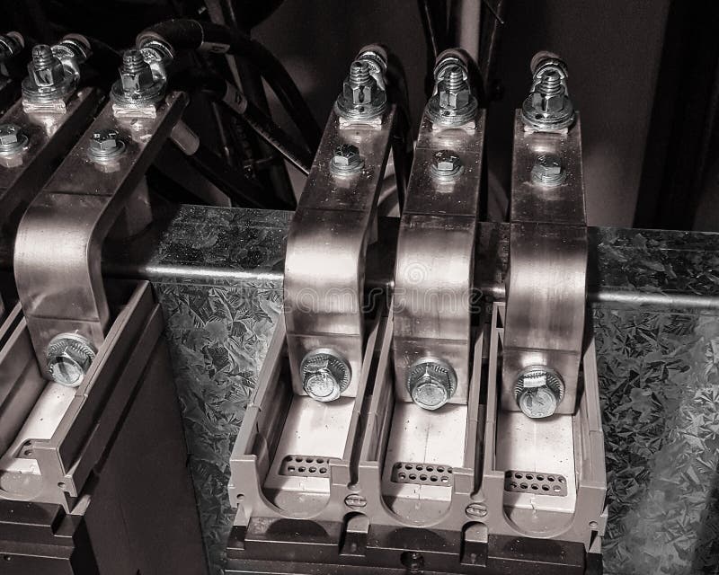 Copper Bussing on the Line Side of a Circuit Breaker. Stock Photo ...
