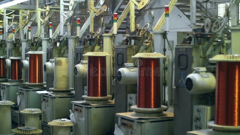 Copper Wire for Production Engine on Conveyor Belt at Industrial ...