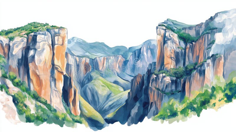 Copper Canyon. Copper Canyon Hand Drawn Watercolor Illustration Stock ...