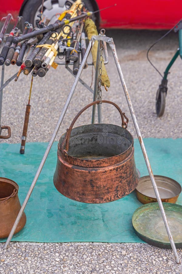 Copper Cauldron Tripod stock photo. Image of handle - 260889188