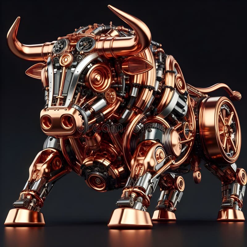 Copper Chrome and Glass Mechanical Bull, 3d Render. Stock Illustration ...