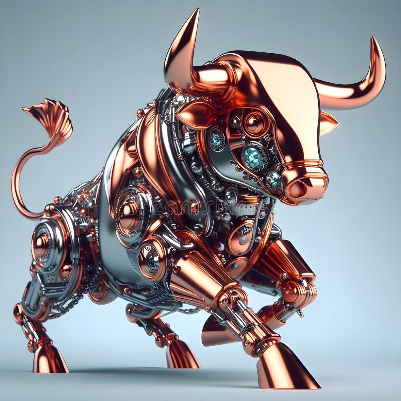 Copper Chrome and Glass Mechanical Bull, 3d Render. Stock Illustration ...