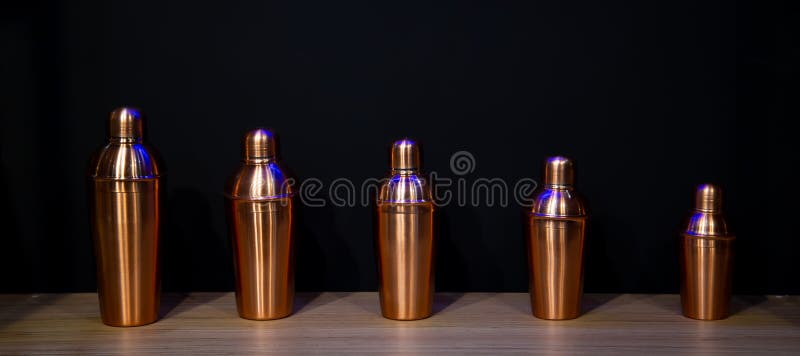 Copper cocktail shaker stock photo. Image of bottle - 159060112