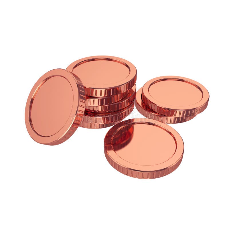 Copper Coins Isolated on White Background, 3D Rendering Stock ...