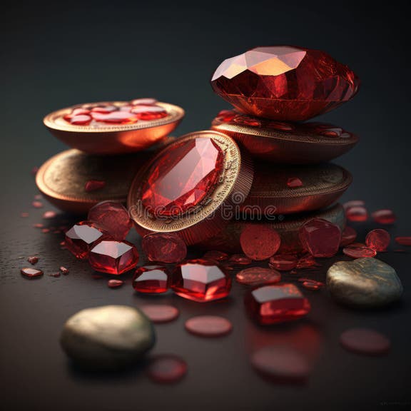 Copper Coins and Ruby-red Stones Podium, Empty Showcase for Packaging Product Presentation AI ...