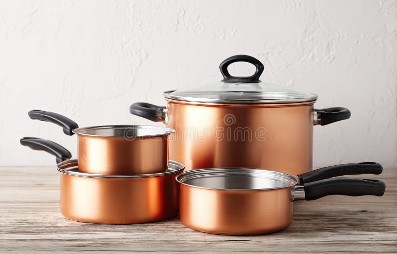 Copper Cookware Set stock illustration. Illustration of pots - 384325487