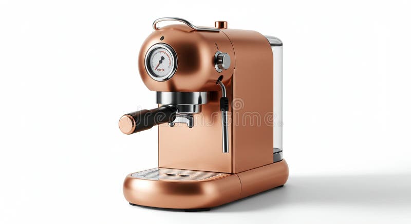 Copper-colored Espresso Machine with a Retro Design. Features Include a ...