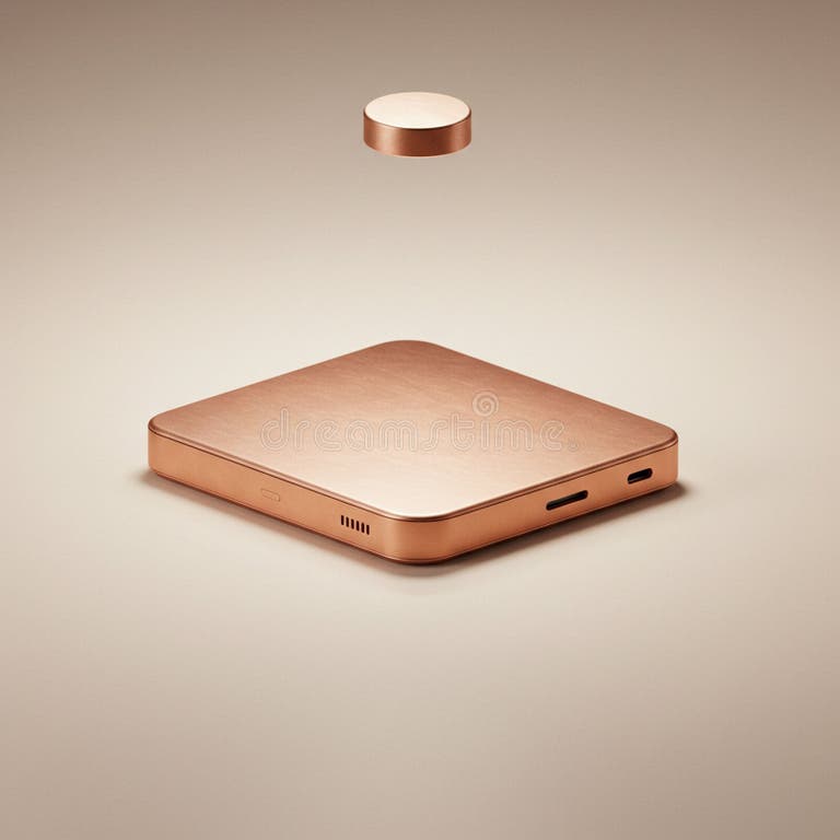 Copper-colored, Rectangular Device with Rounded Edges, Featuring Ports ...