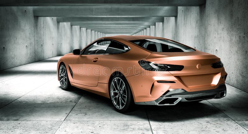 Copper-colored Sports Car in Modern Concrete Architectural Structure ...