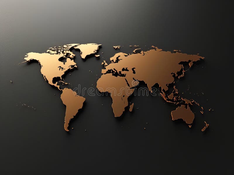 Copper Colored World Map on Black Background Highlighting Global ...