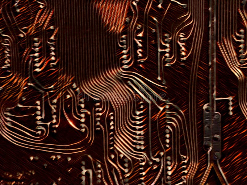 Copper Coloured Closeup of Connections of an Old Computer Circuit Board ...