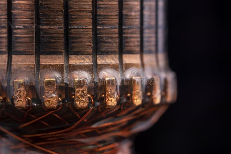 Copper Commutator Bar of the Electric Motor Close Up Stock Photo ...