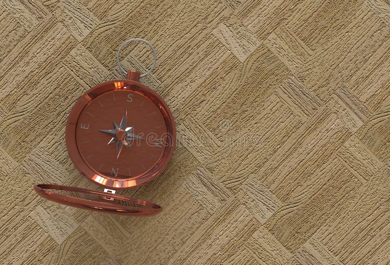 Copper Compass Isolated on Wooden Table Stock Image - Image of tourism ...