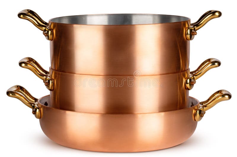 Copper Cookware Set Isolated on White Background Stock Photo - Image of ...