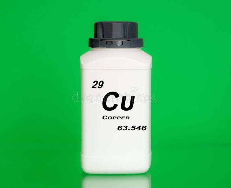 Copper Cu Chemical Element in a Laboratory Plastic Container Stock ...