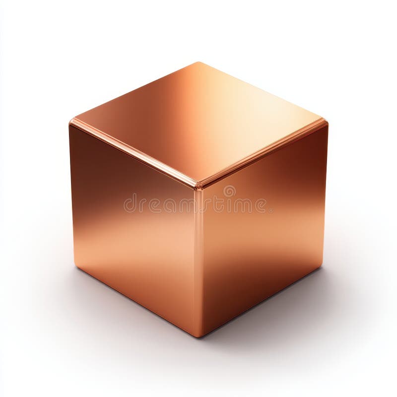 Copper Cube on White Background a Polished Metallic Geometric Shape ...