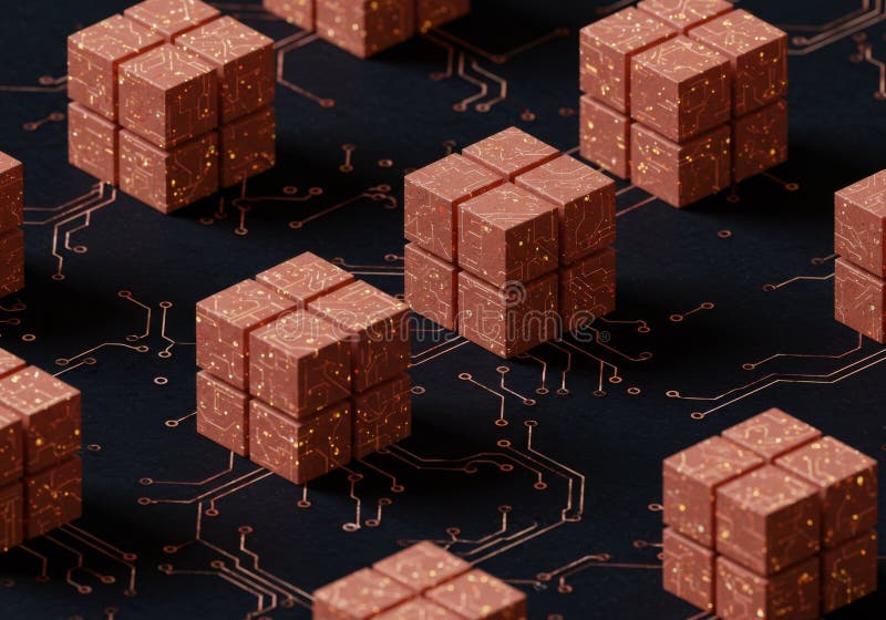 Copper Cubes on Circuit Board: Abstract Technology Background Stock Illustration - Illustration ...