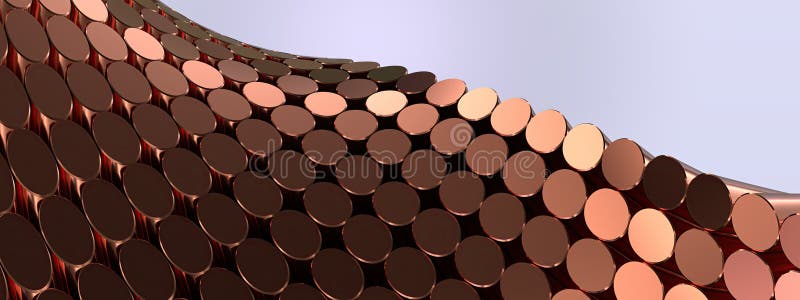 Copper Cylinder Wavy Metallic Elegant Modern 3D Rendering Image ...