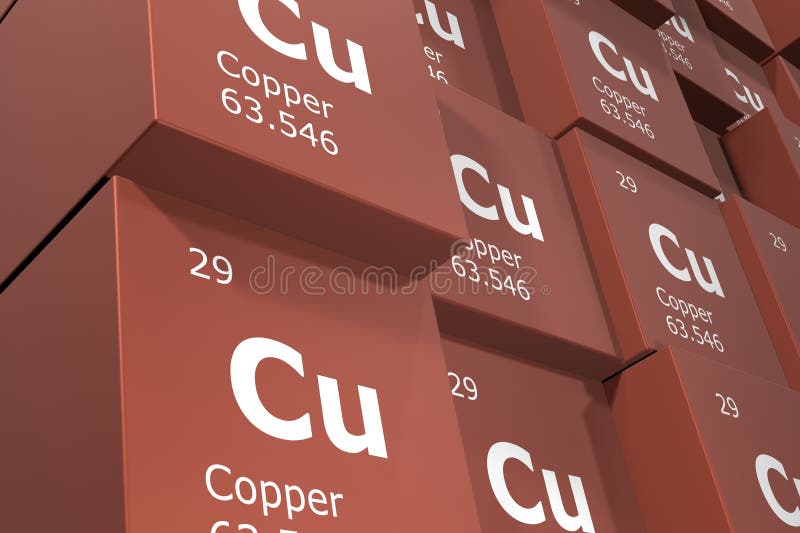 Copper, 3D Rendering Background of Cubes of Symbols of the Elements of ...