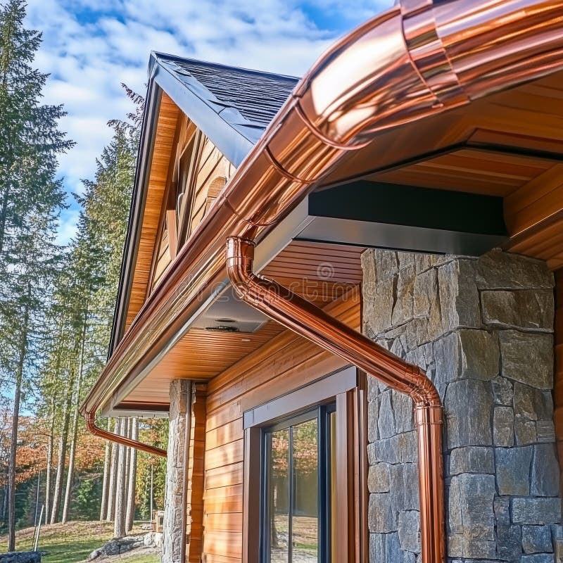 Copper Gutter System on Wood and Stone House, Copper Gutters, House ...
