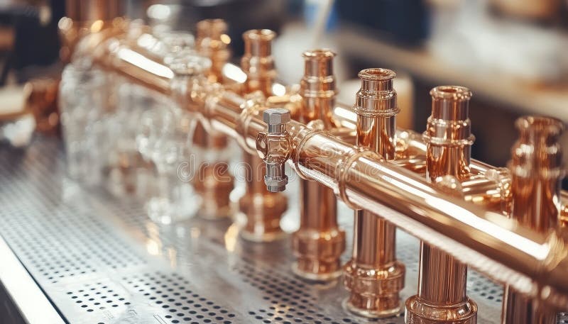 Detailed View of Copper Heating Pipeline in a Well-equipped Room Stock ...