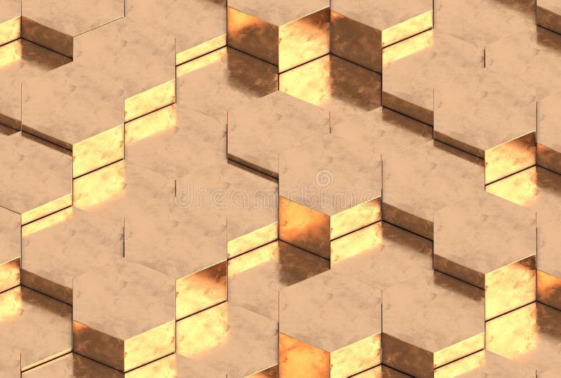Copper Hexagon Background Texture. 3d Render Stock Illustration ...