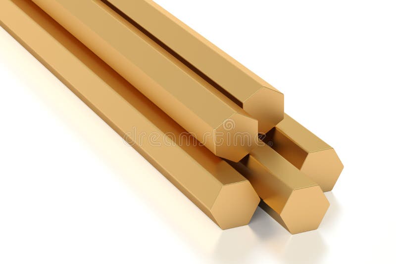 Copper Hexagon Bars, Rolled Metal. 3D Rendering Stock Illustration ...