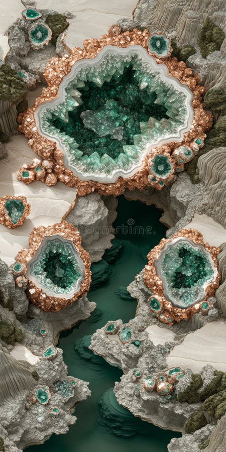 Copper, Ivory, and Metallic Green Geode Crystal Texture Background ...