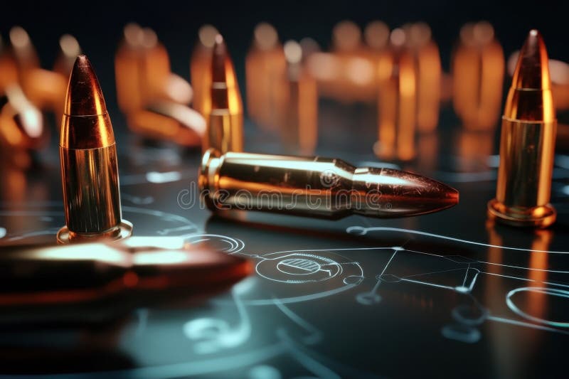 Close-up View of Copper-jacketed Bullets Arranged on a Dark Surface ...