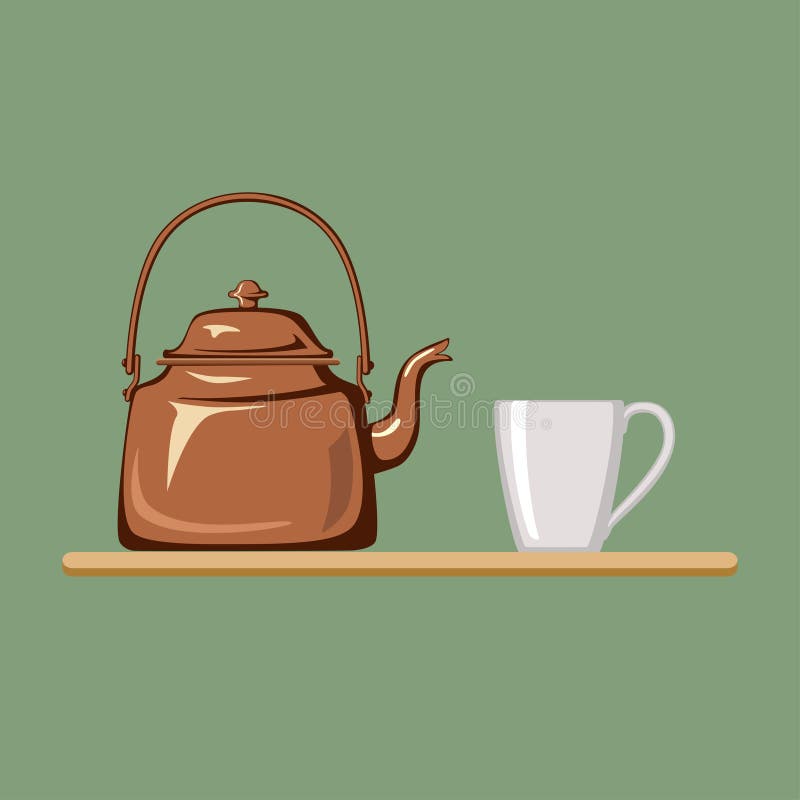 Copper Kettle with White Cup Stock Vector - Illustration of breakfast ...