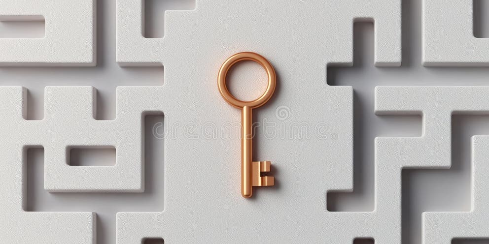 A Copper Key Placed on a Modern Maze Background, Symbolizing Solutions ...