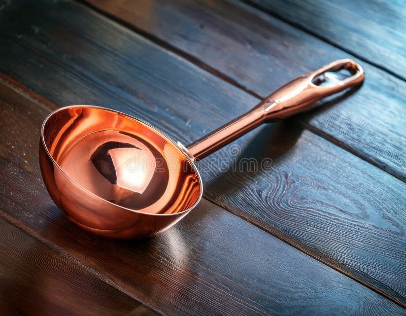 A Copper Ladle Resting on a Wooden Countertop Stock Illustration ...