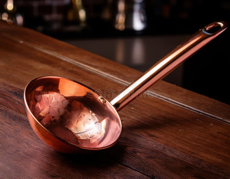A Copper Ladle Resting on a Wooden Countertop Stock Illustration ...