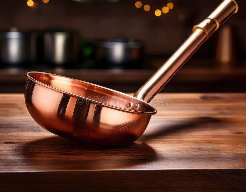 A Copper Ladle Resting on a Wooden Countertop Stock Illustration ...