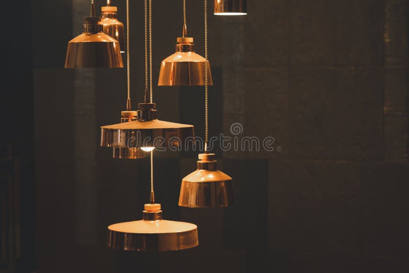 Copper Lamp Hanging Dining Lights Stock Image - Image of lamp, bright ...