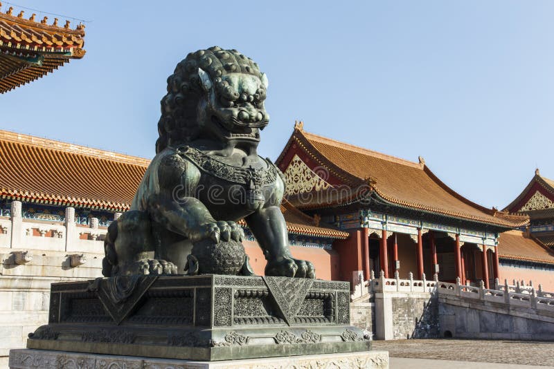 Copper Lion Behind To the Hall of Supreme Harmony Stock Image - Image ...
