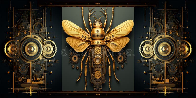 Copper Mechanical Fly with Gilded Wings. Stock Illustration ...