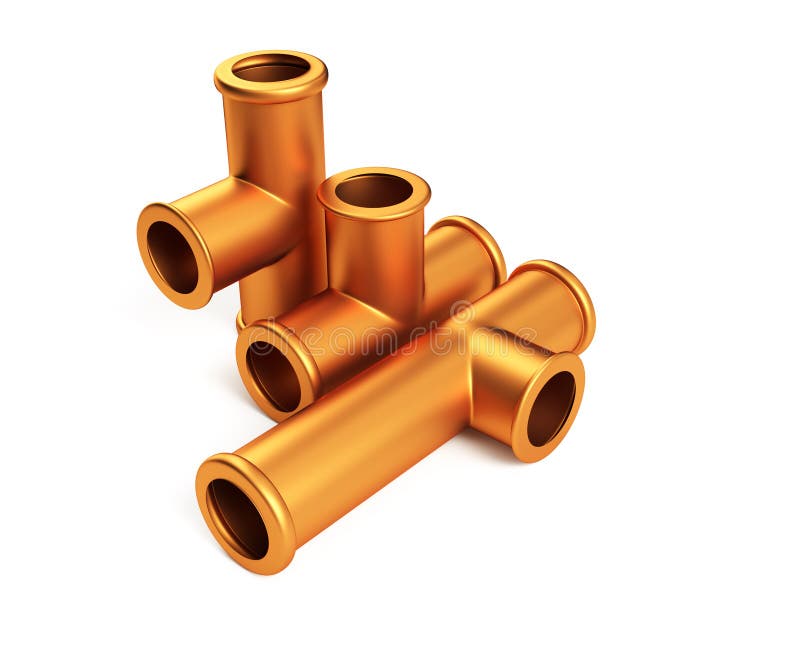 Copper Metal Pipe on White Background. 3d Render Stock Illustration ...