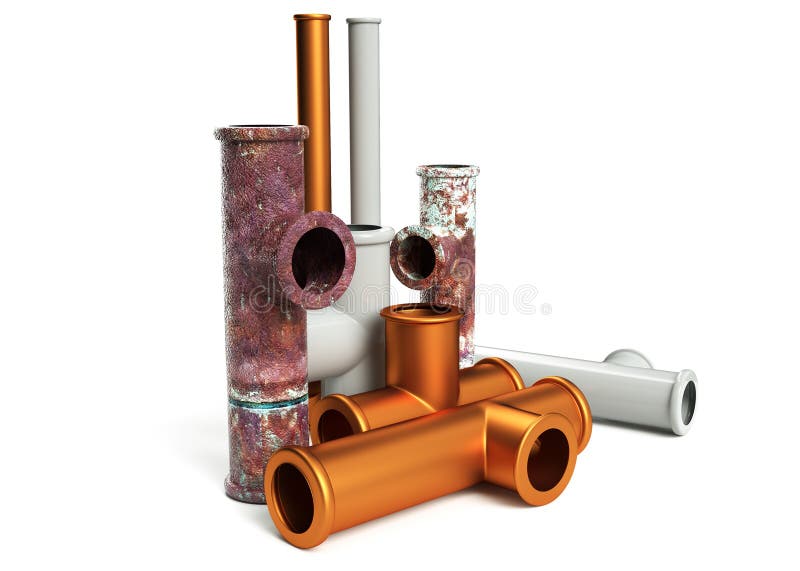 Copper Metal Pipe on White Background. 3d Render Stock Illustration ...