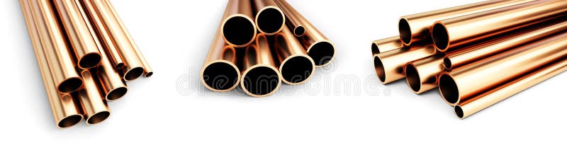 Copper Metal Pipes Goods on White Background. 3d Illustrations Stock ...