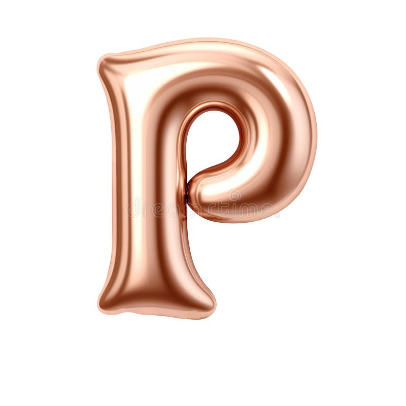 Copper Metallic P Alphabet Balloon Realistic 3D on White Background ...