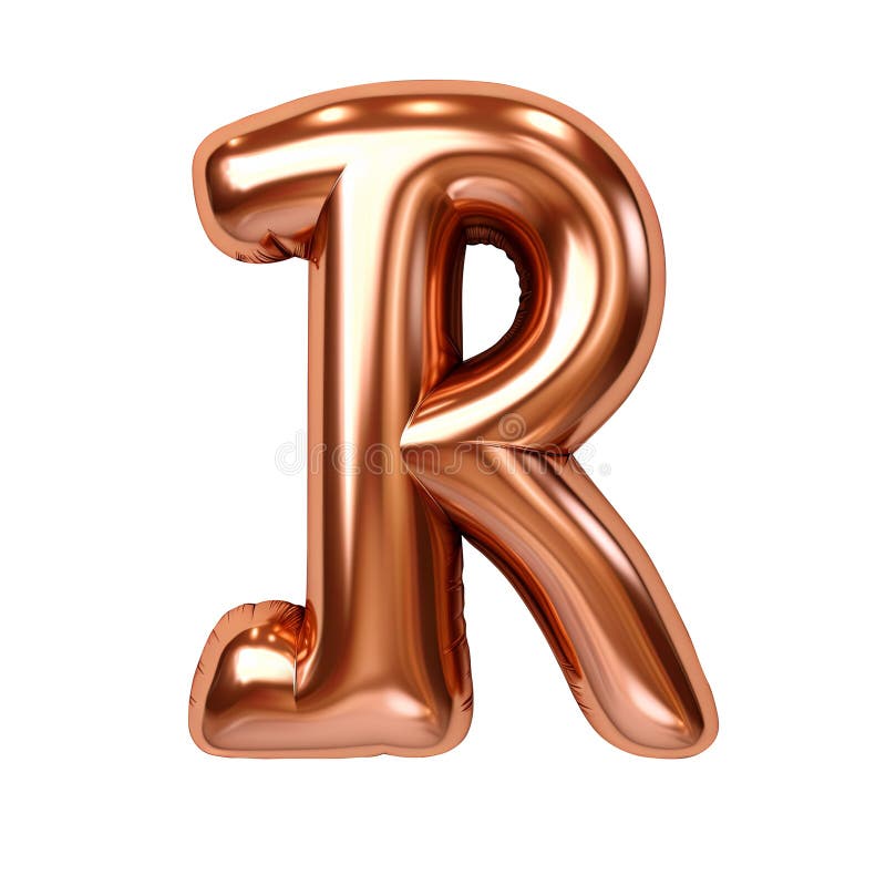 Copper Metallic R Alphabet Balloon Realistic 3D on White Background ...